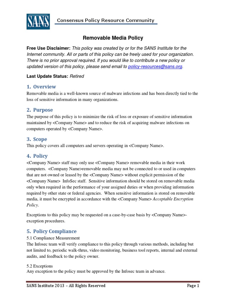 Removable Media Policy | PDF | Information Security | Information ...