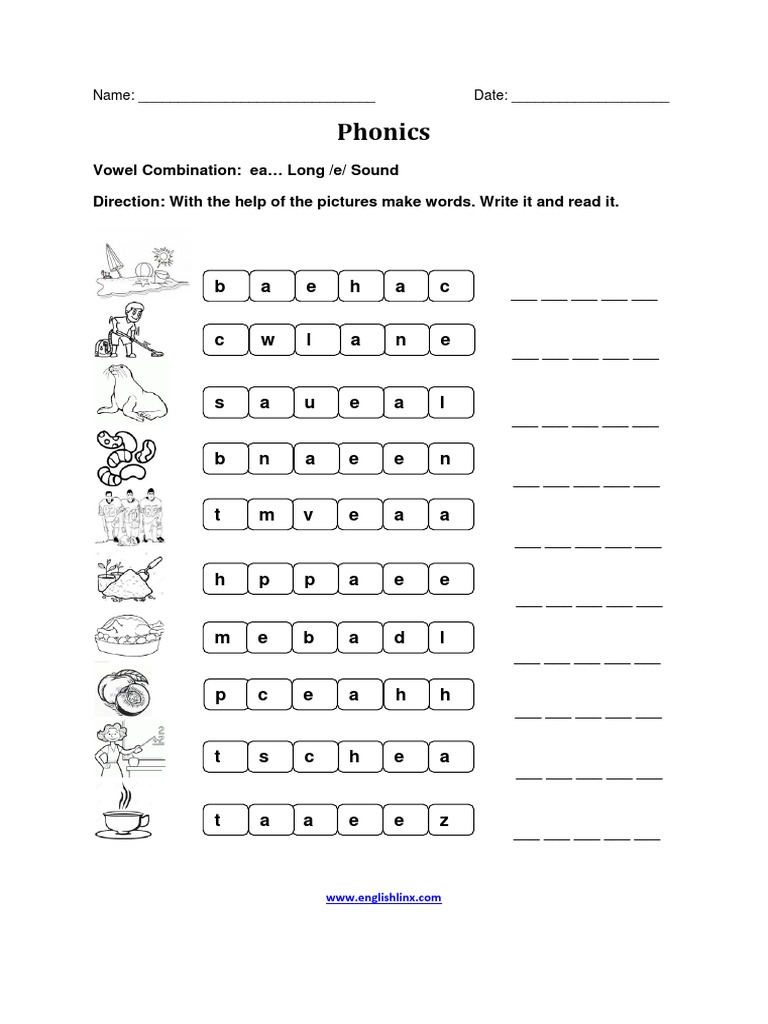 Vowel Combination Ea Phonics Worksheet | PDF | Reading (Process) | Pedagogy