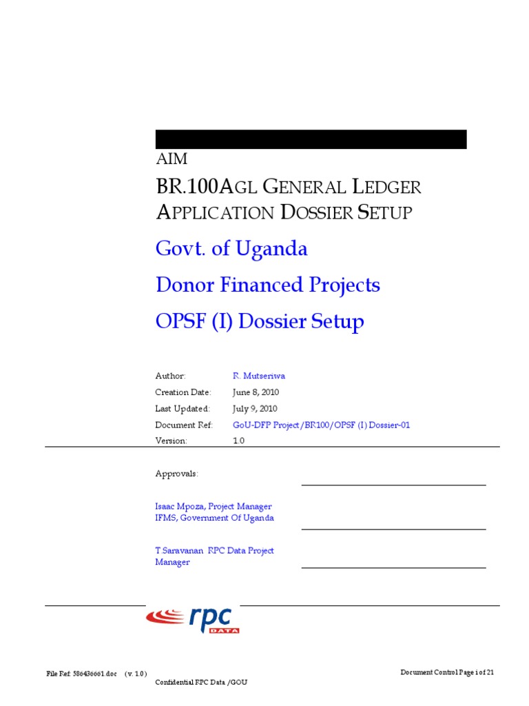 GoU Projects DFP Dossier Pilot Setup BR100 Final | PDF | Economies | Financial Services