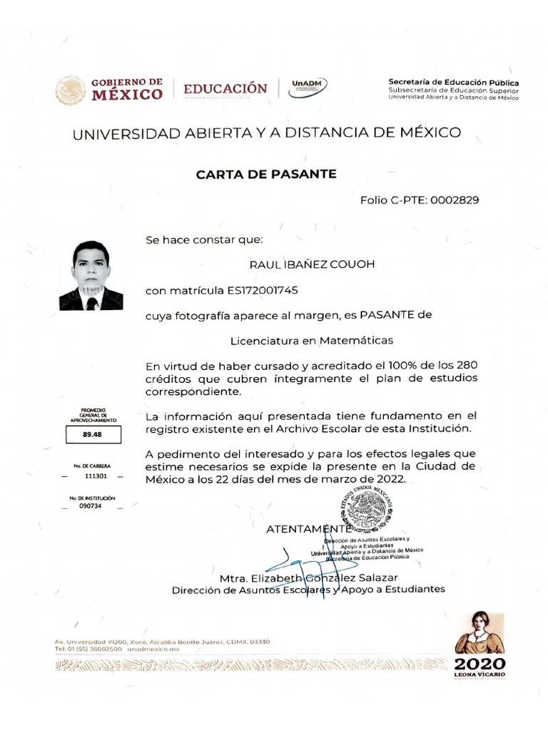 Carta de Pasante Raúl Ibañez | PDF