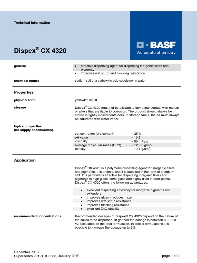 Dispex CX 4320 - TDS | PDF | Sodium | Water