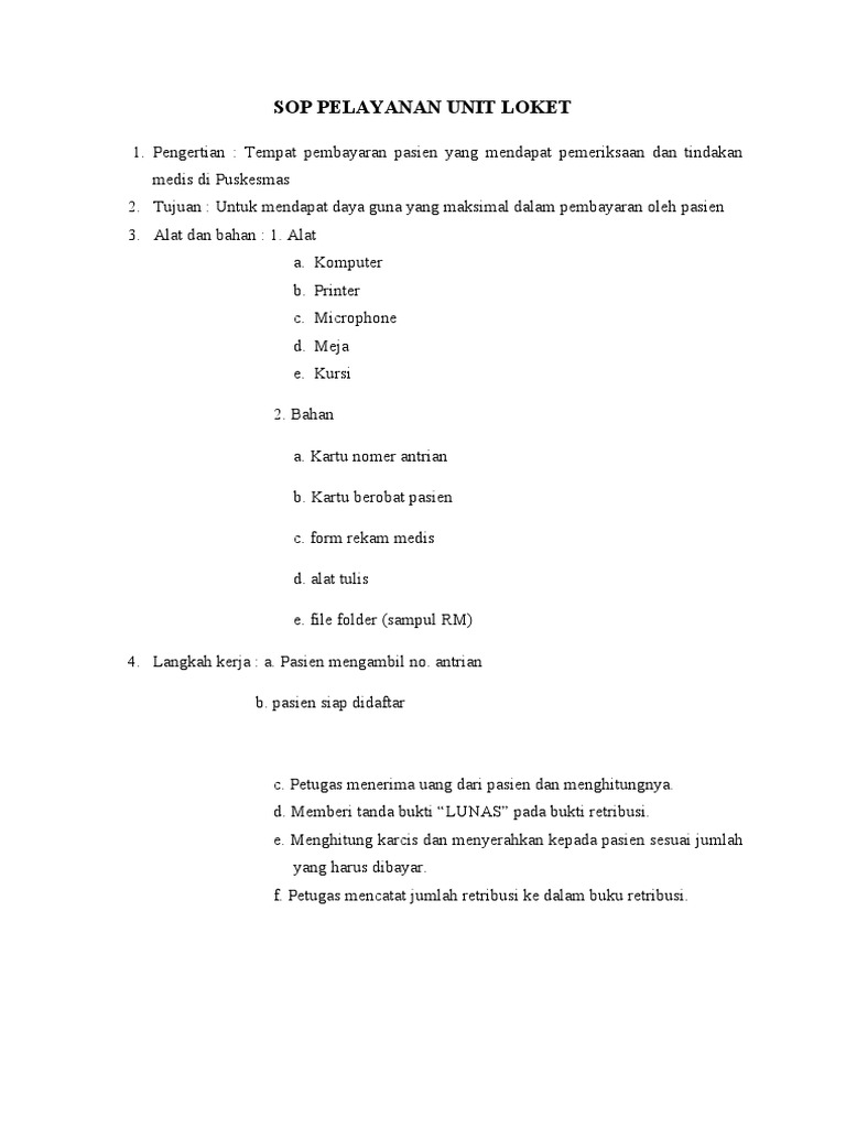 Sop Pelayanan Unit Loket Kasir | PDF