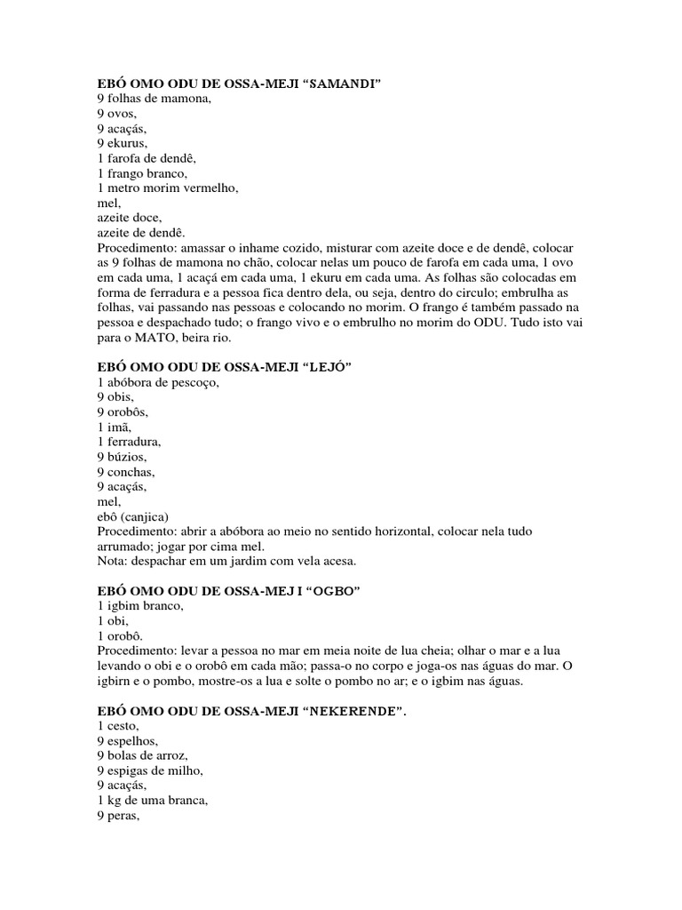 Ebo Omo Odu de Ossa - Compress | PDF | Alimentos