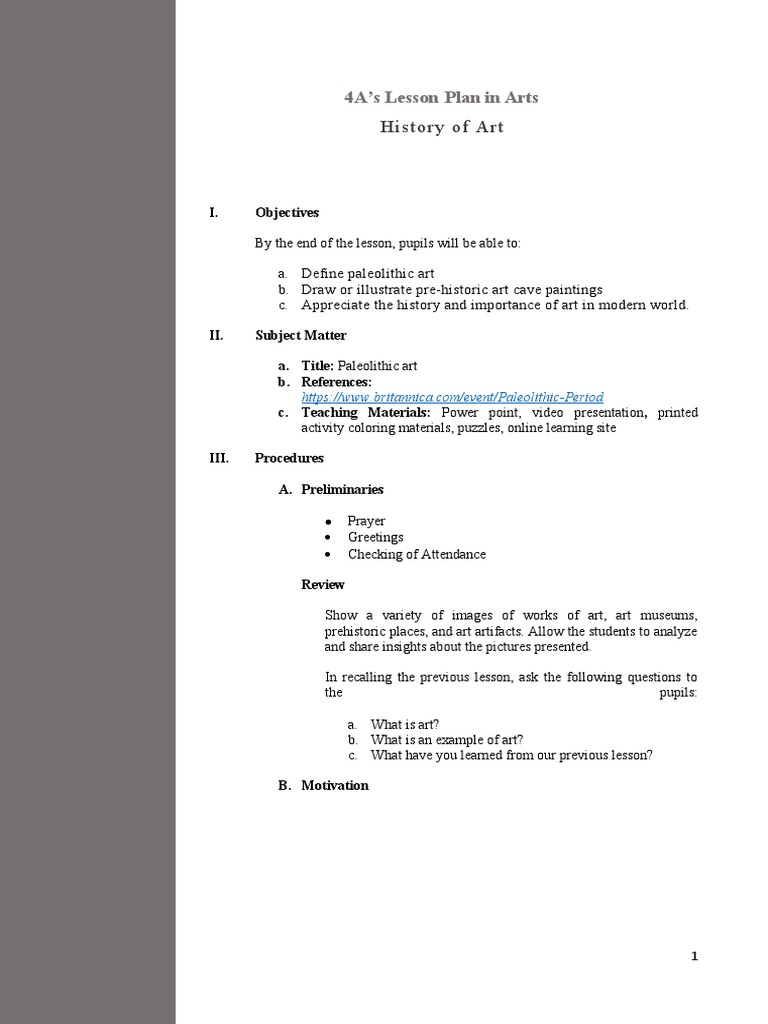 4a's Lesson Plan in Arts: History of Art | PDF | Lesson Plan | Paleolithic