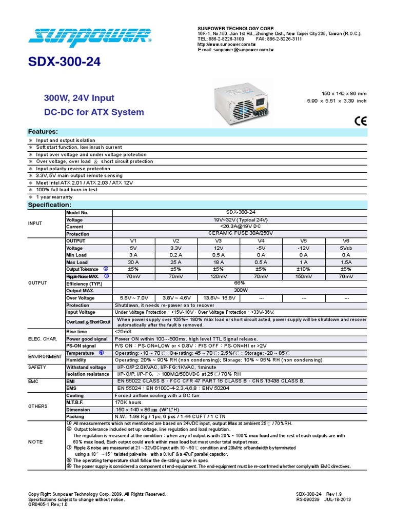 Sunpower SDX 300 24 Datasheet | Download Free PDF | Power Supply ...