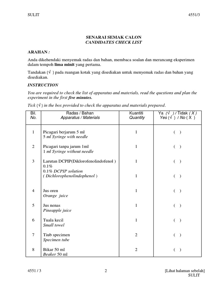 Ujian Amali Bio Trial Pahang Kuantan Skema 2021 Export | PDF