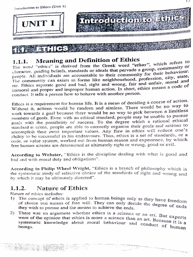 Business Ethics Unit 1 | PDF | Morality | Value (Ethics)