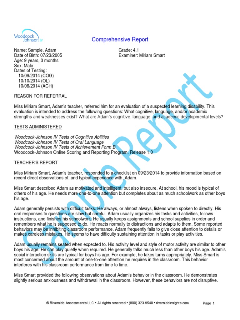 WIIIP WJ IV Comprehensive Sample Report - Abbrev | PDF | Reading ...