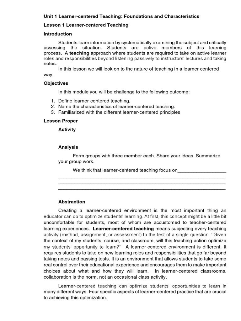 FL-Module UNIT 1 Learner-centered-Teaching - .-Foundations-And-Characteristics | PDF ...