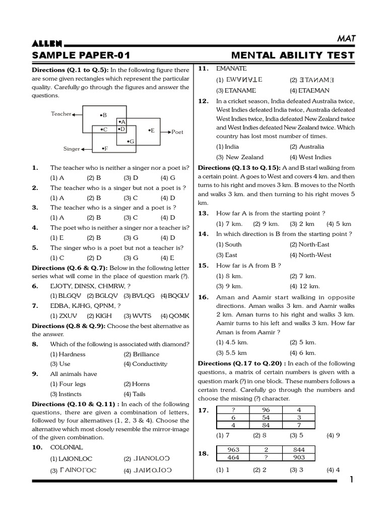 Jharkhand NTSE Sample Paper MAT | PDF