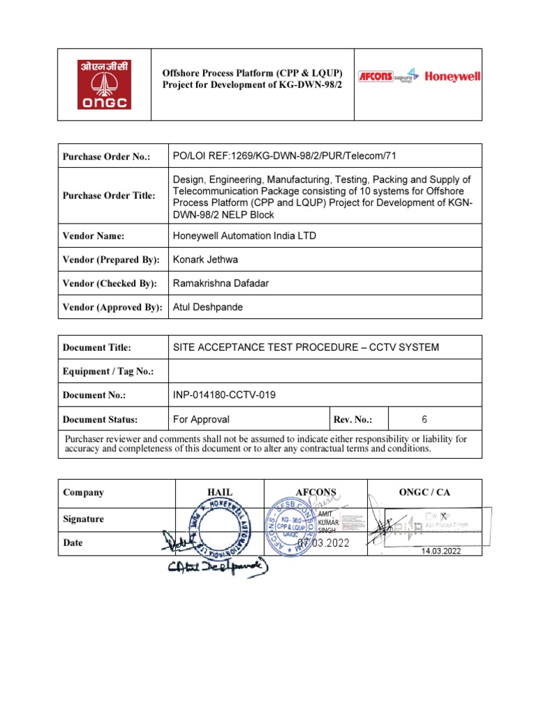 CCTV SITE ACCEPTANCE TEST PROCEDURE-Rev06 | PDF | Verification And ...