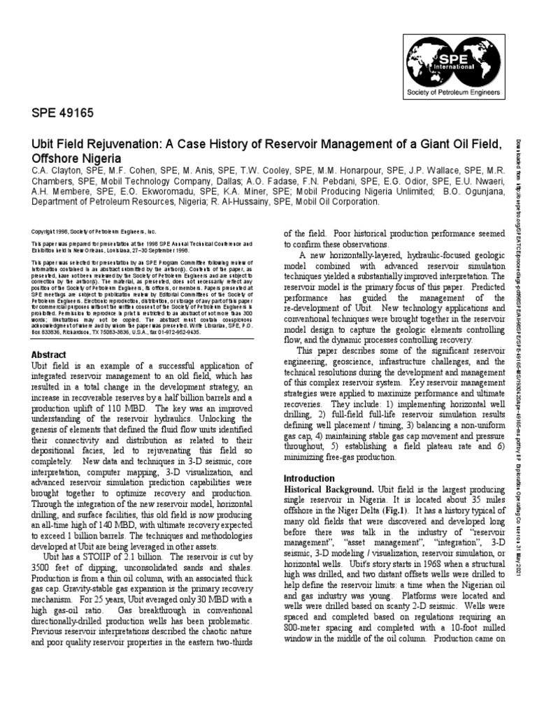Ubit Field Rejuvenation - A Case History of Reservoir Management of A ...