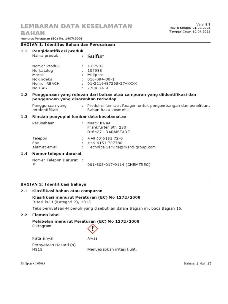 Msds Sulfur | PDF | Oxide | Chlorine