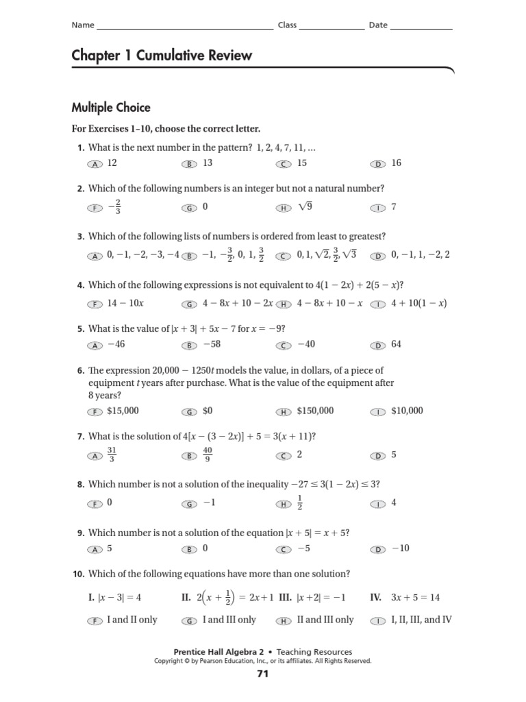 Chapter 1 Cumulative Review: Multiple Choice | Download Free PDF ...