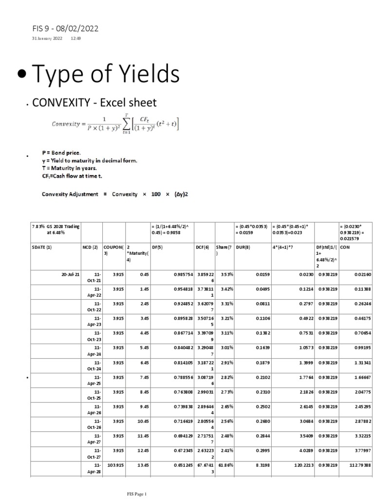 Type of Yields - : CONVEXITY - Excel Sheet | PDF | Bonds (Finance ...