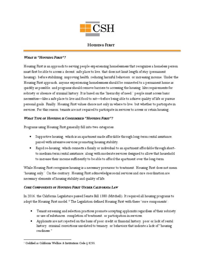 Housing First Fact Sheet | PDF | Homelessness | Health Sciences