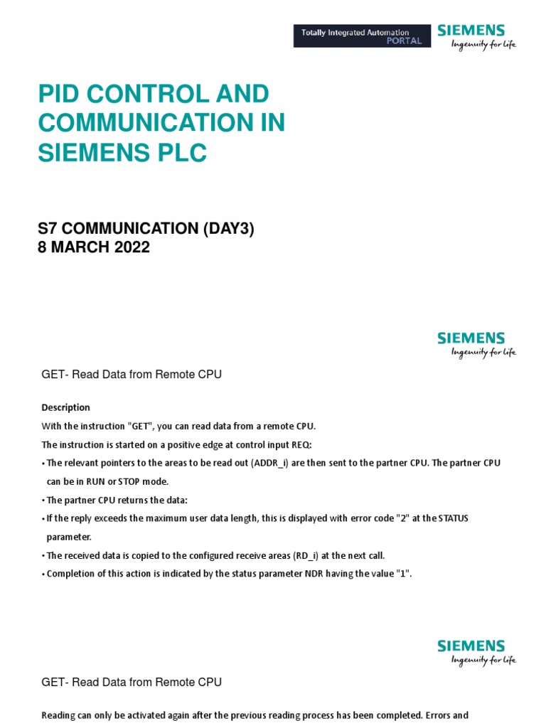 PID Control and Communication in Siemens PLC Day3 | Download Free PDF | Parameter (Computer ...