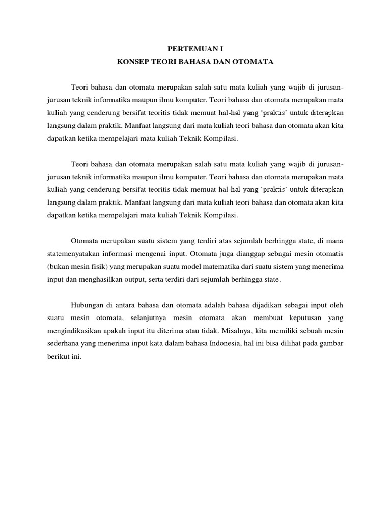 Pertemuan 1 - KONSEP TEORI BAHASA DAN OTOMATA | PDF