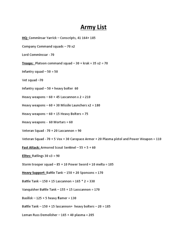 Warhammer 40K Army List Breakdown | PDF