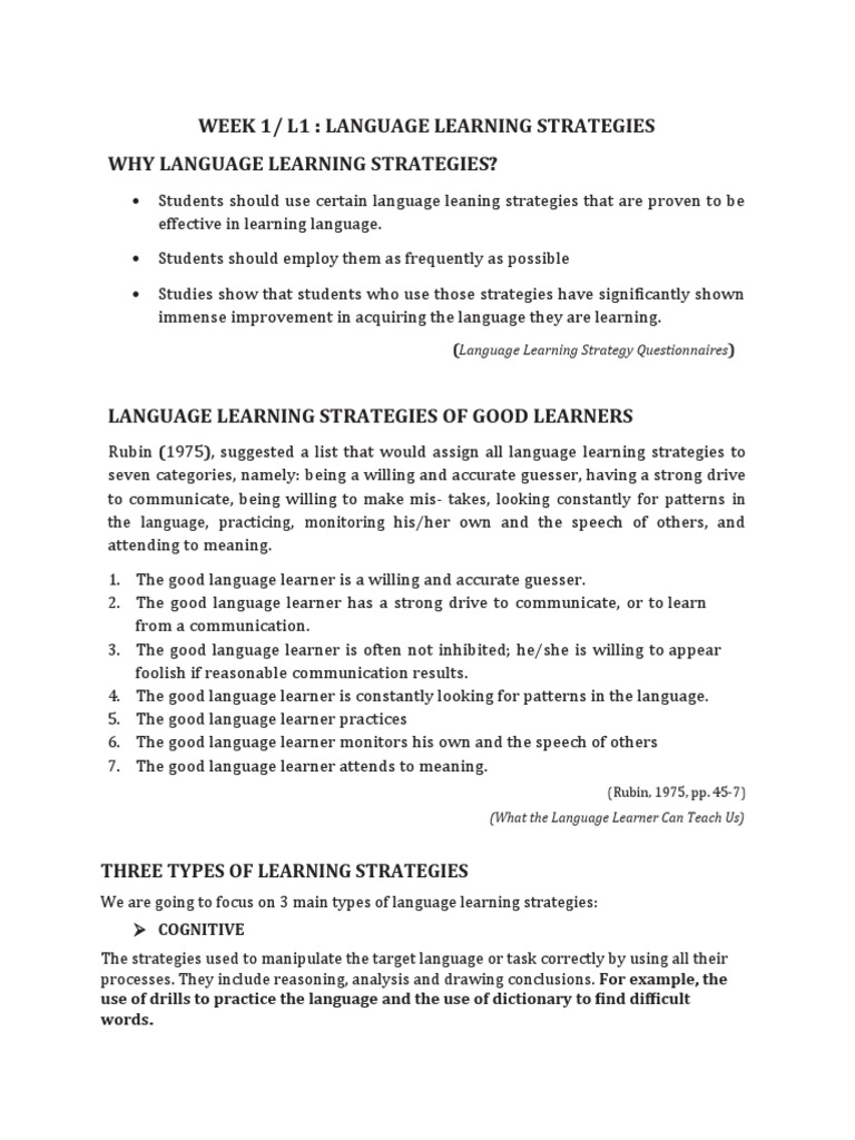 Week 1/ L1: Language Learning Strategies Why Language Learning ...