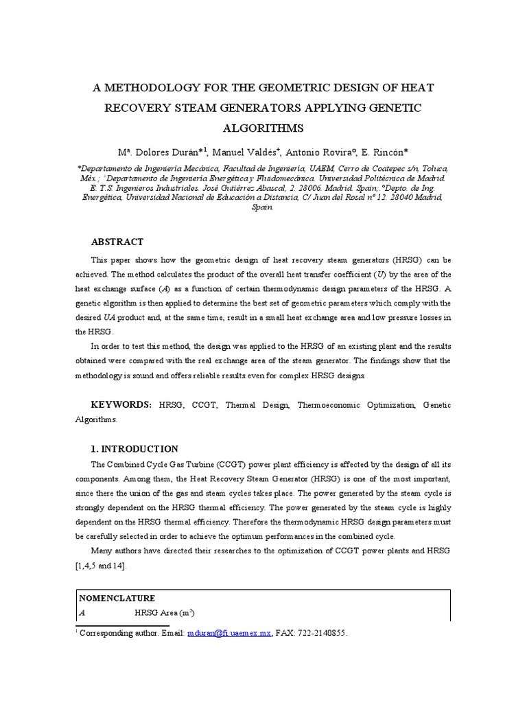 A Methodology For The Geometric Design of Heat Recovery Steam Generators Applying Genetic ...