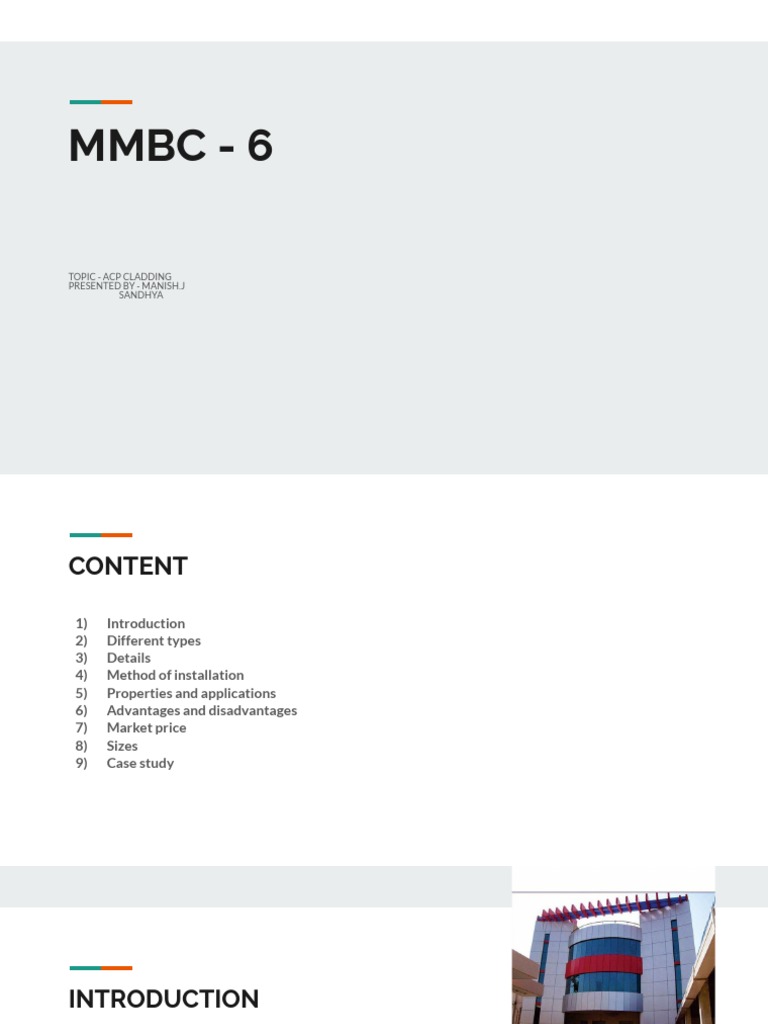 MMBC - 6: Topic - Acp Cladding Presented by - Manish.J Sandhya | PDF | Building | Materials