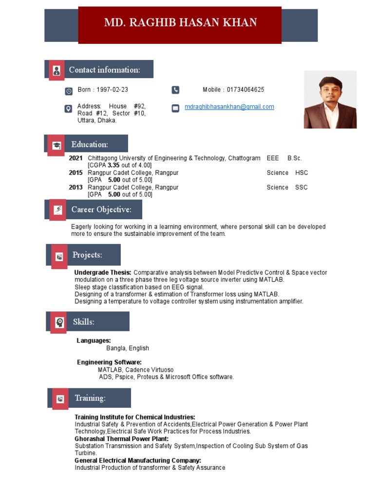 Md. Raghib Hasan Khan: Contact Information | PDF | Transformer | Electricity