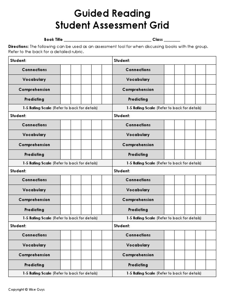 Guided Reading Assessment Grid | PDF | Reading Comprehension ...