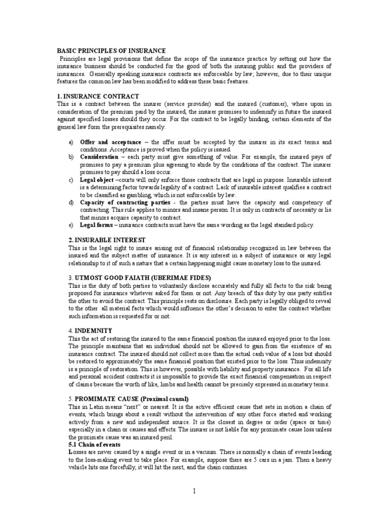 Basic Principles of Insurance | PDF