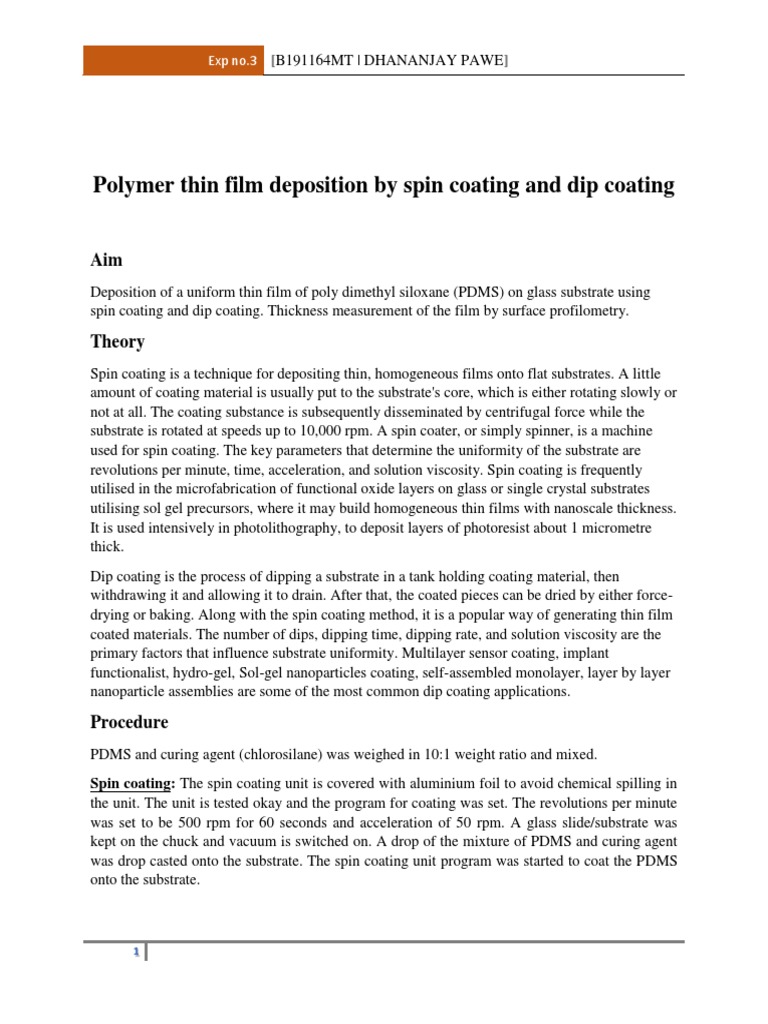 PDMS Film Deposition: Spin vs Dip Coating | PDF | Thin Film | Materials