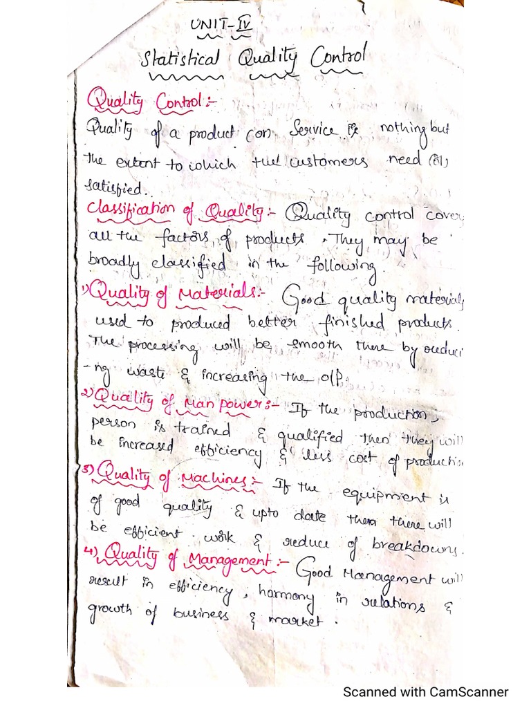 P&s Unit-4 Notes Statistical Quality Control | PDF