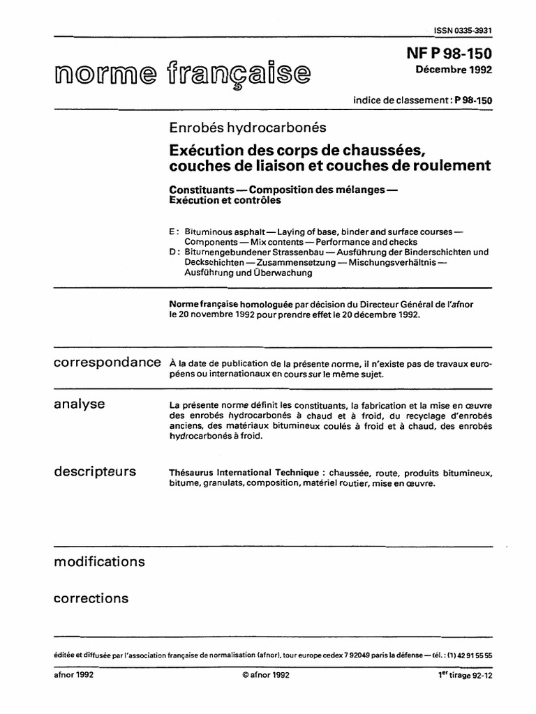 NF P 98-150 - Décembre 1992 | PDF