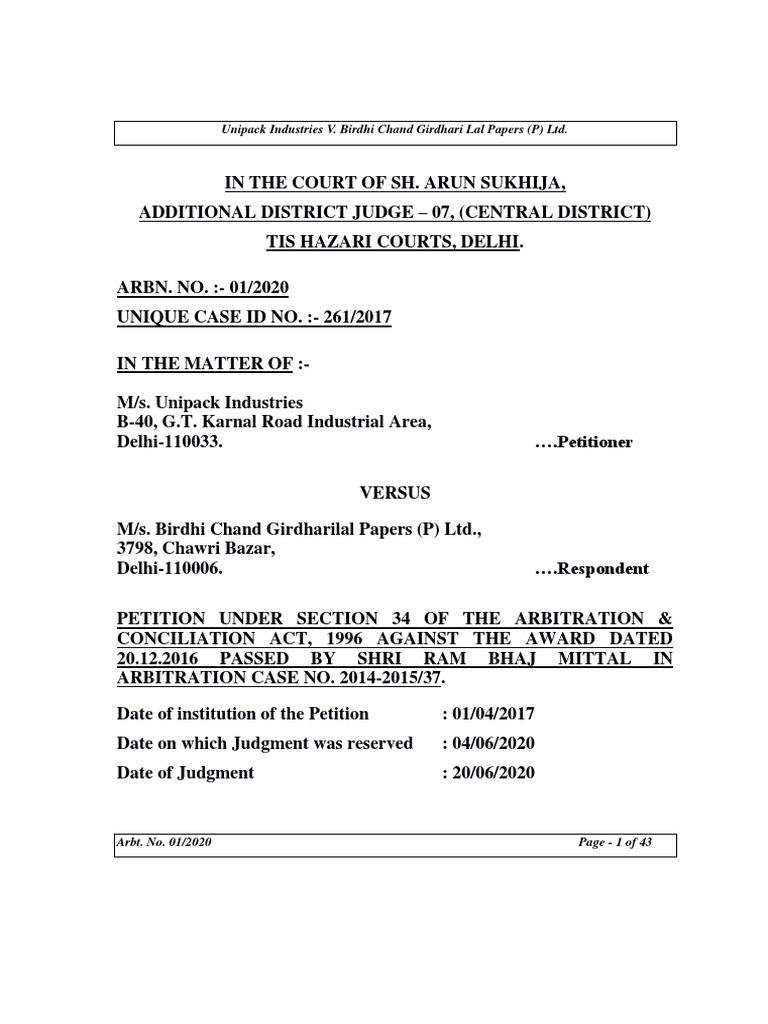 Judgement Award Objections | PDF | Arbitration | Judgment (Law)