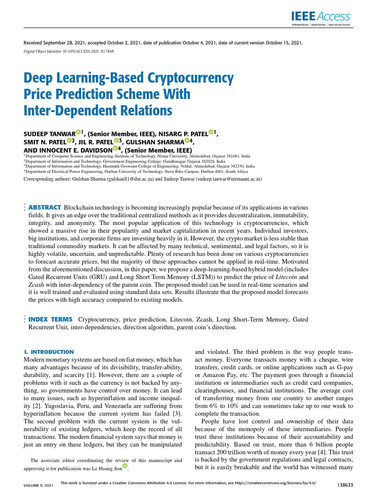 Deep Learning Based Cryptocurrency Price Prediction Scheme With Inter Dependent Relations Pdf