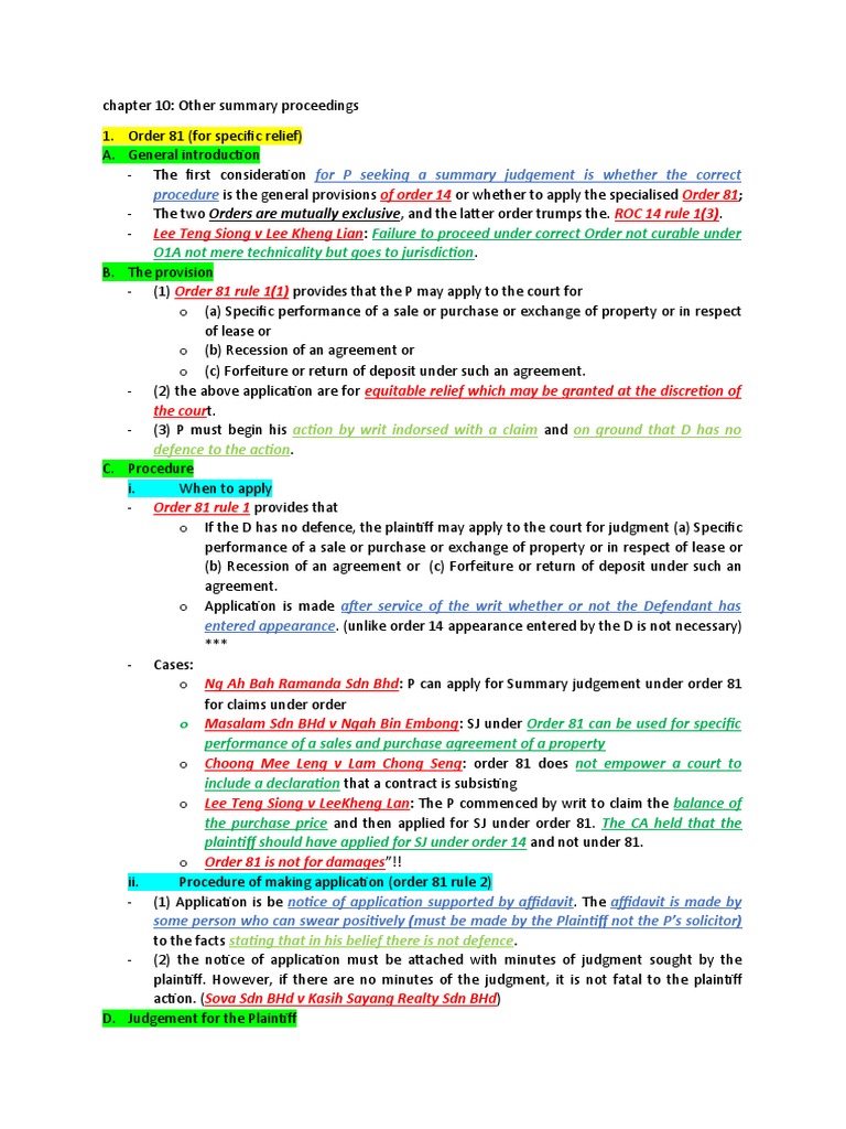 Chapter 10 Other Summary Proceeding | PDF | Judgment (Law) | Summary ...