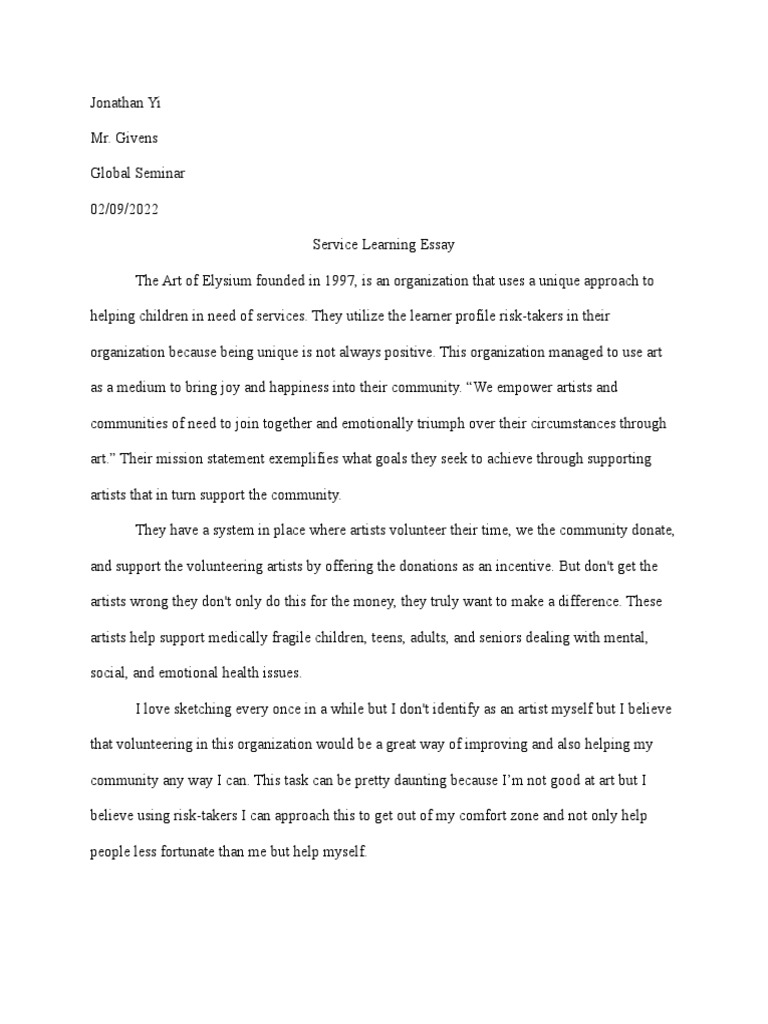 Service Learning Essay | PDF | Social Science