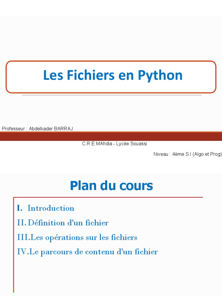 Cours 4SI Les Fichiers en Python - PDF Version 1 | PDF | Fichier informatique | Python (Langage ...