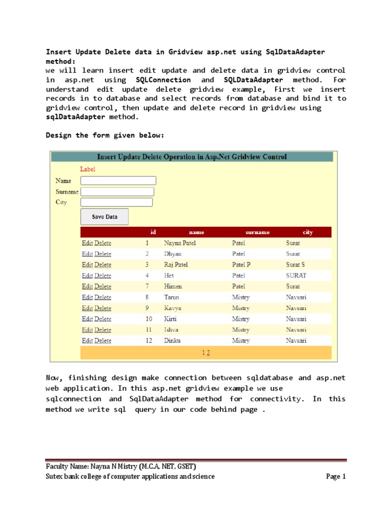 Insert - Update - Delete in Gridview | PDF | Databases | Data Management Software