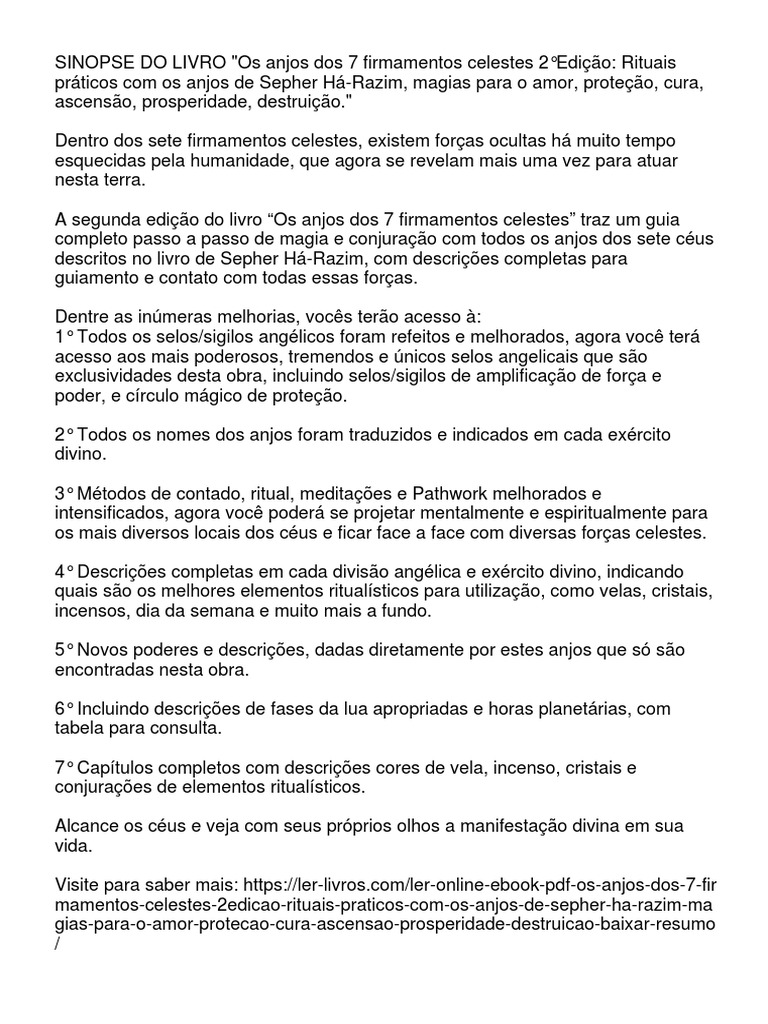 Os Anjos Dos 7 Firmamentos Celestes 2°edição - Rituais Práticos Com Os ...