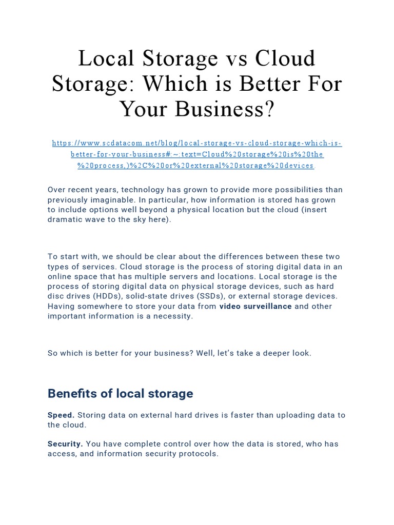 Local Storage Vs Cloud Storage | PDF