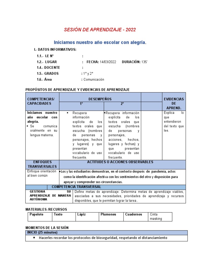 Inicio del Año Escolar con Alegría | PDF