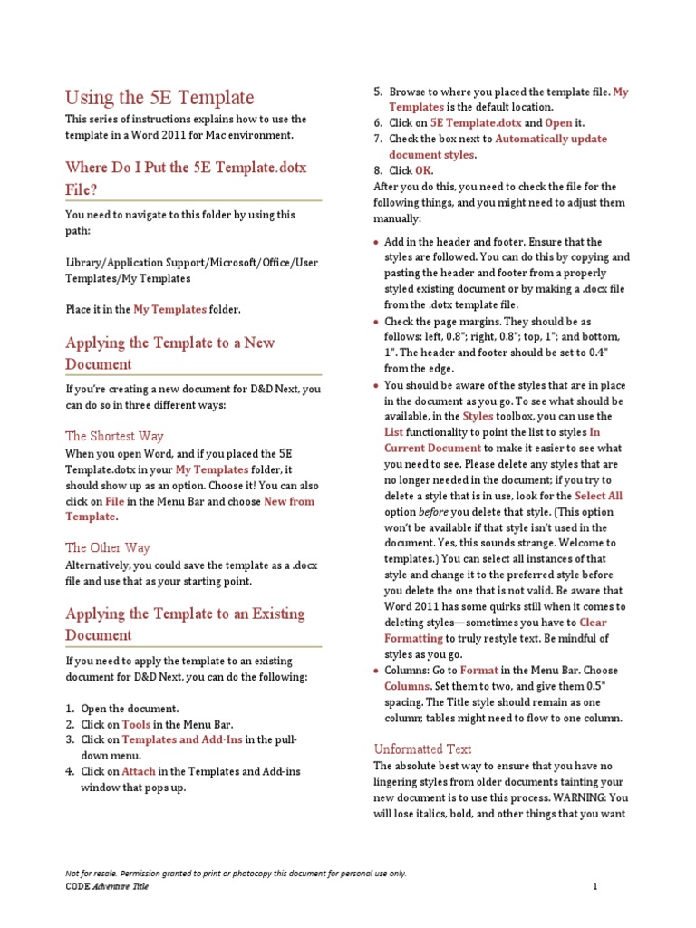 Using The 5e Template | PDF | Computer File | Microsoft Windows