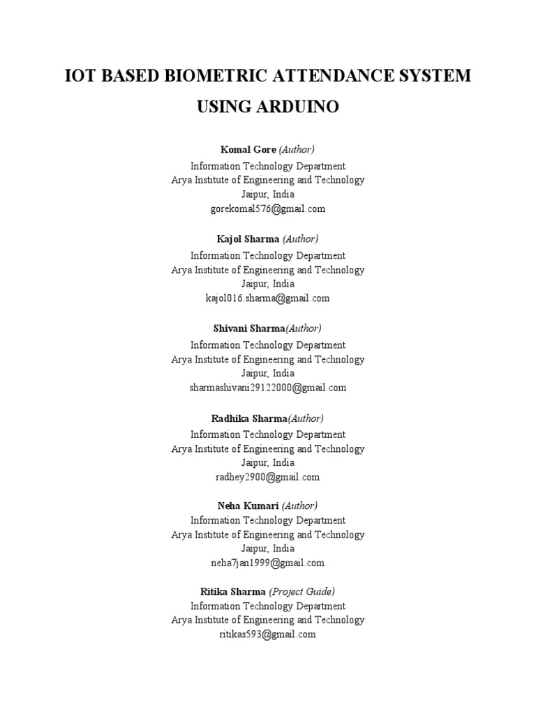 Iot Based Biometric Attendance System Using Arduino: Komal Gore (Author) | PDF | Fingerprint ...