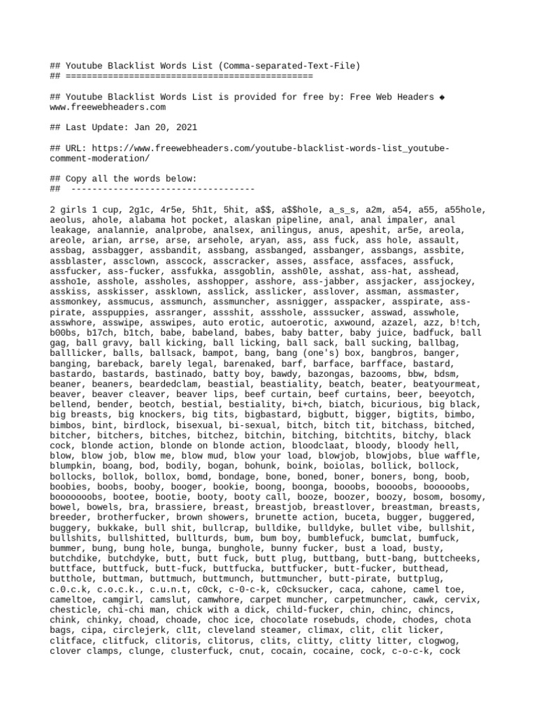 List of All Banned Words On YouTube | PDF | Human Sexuality | Sexual Acts
