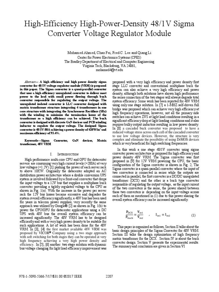 High-Efficiency High-Power-Density 48/1V Sigma Converter Voltage ...