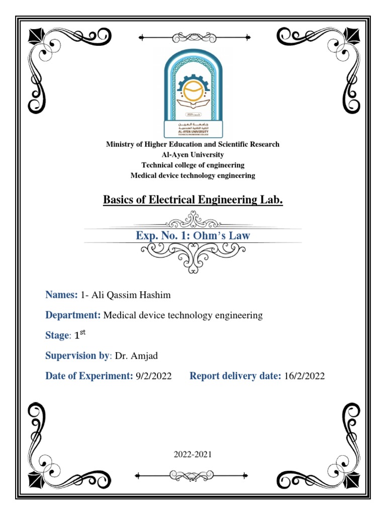 Basics of Electrical Engineering Lab: Exp. No. 1: Ohm's Law | PDF ... Basics of Electrical Engineering Lab: Exp. No. 1: Ohm's Law | PDF ...
