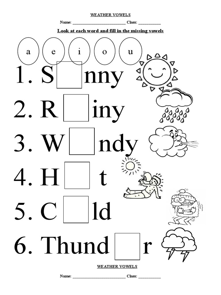 Weather Vowels Worksheet Y1 | PDF