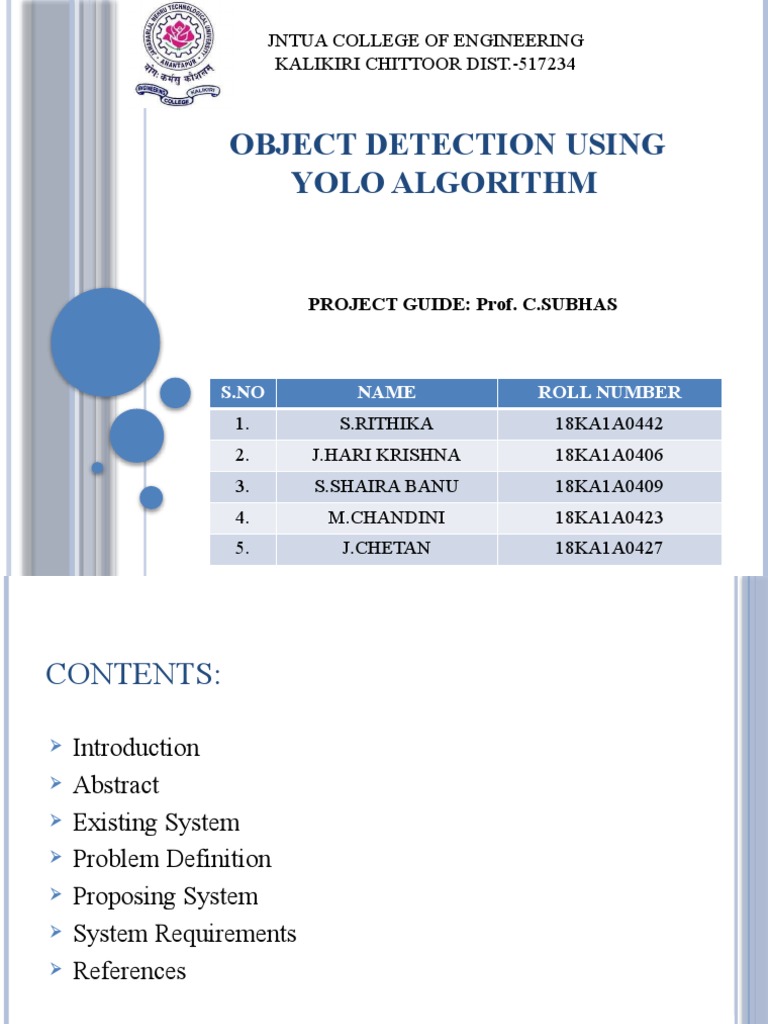 Object Detection Using Yolo Algorithm: Jntua College of Engineering ...
