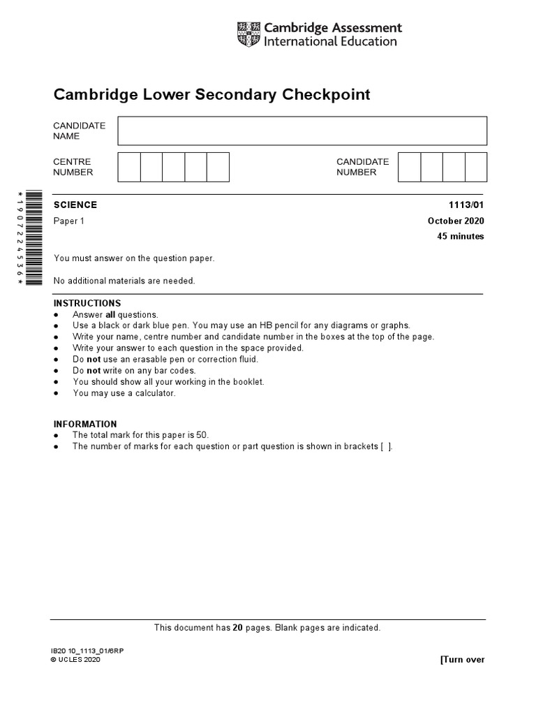 Science - October 2020 - Question Paper 1 Ans MS by Omotosho Tobiloba ...