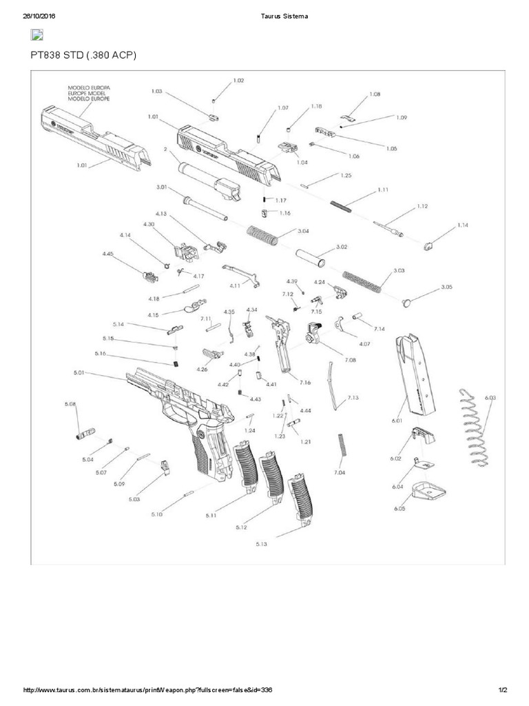 Vista Explodida PT 838 Taurus | PDF | Munição | Armas de fogo